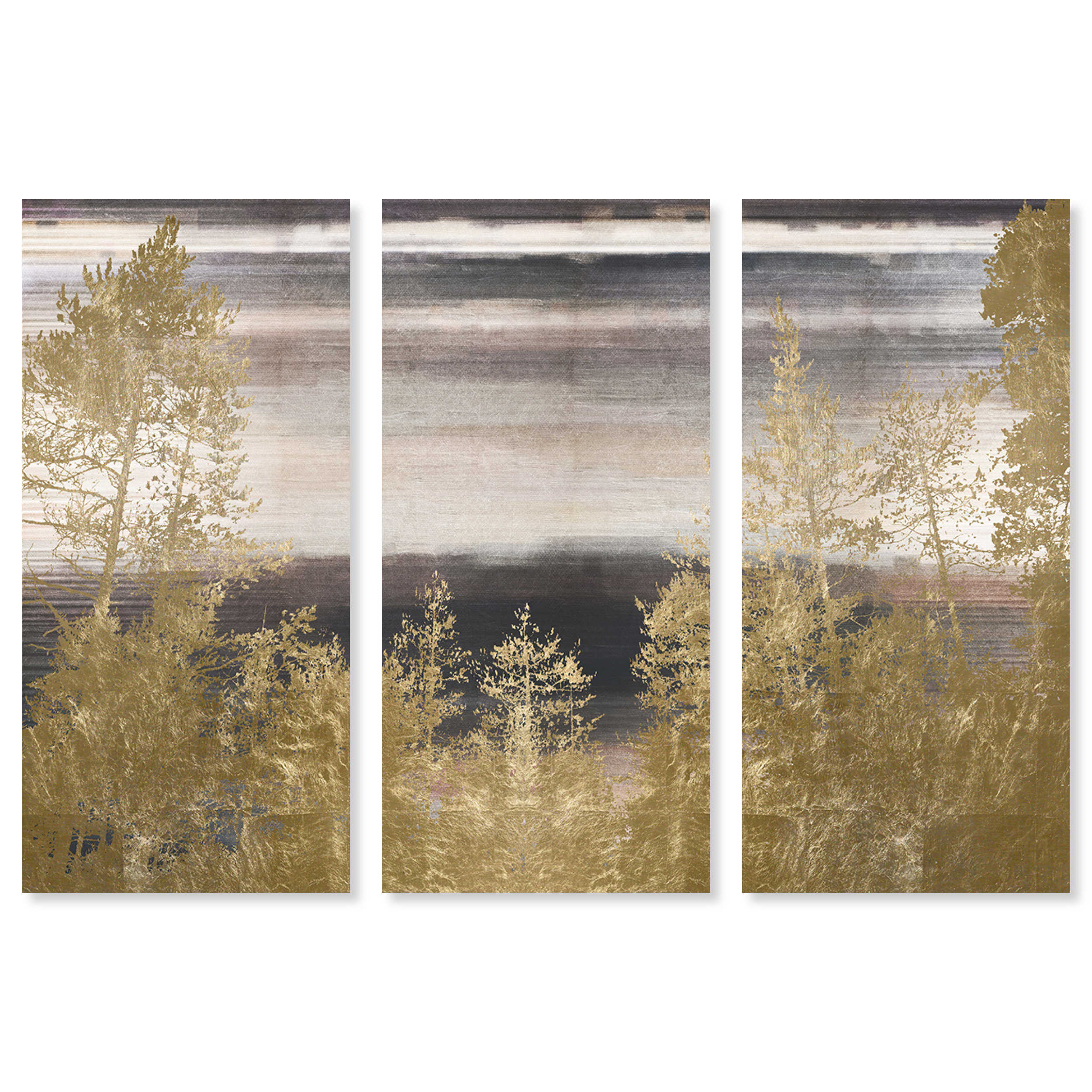 Oliver Gal Wildforest in Fall Triptych, Trees Landscape Modern Gold/Grey by Oliver Gal - 3 Piece ...